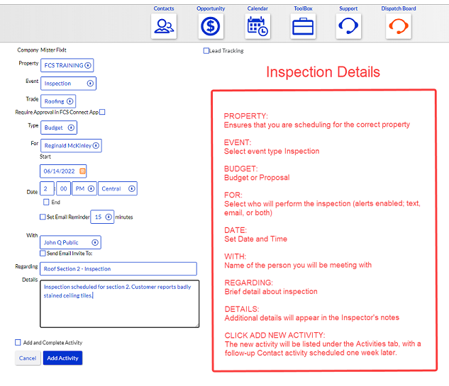 Setting Up An Inspection – FCS Support Center